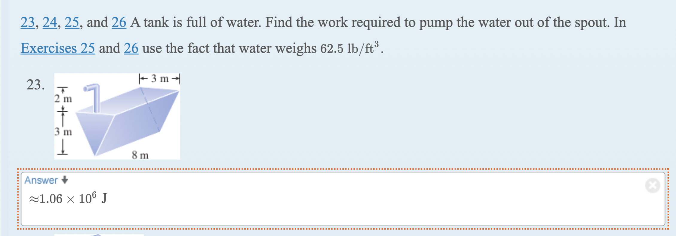 Solved 23,24,25, and 26 A tank is full of water. Find the | Chegg.com