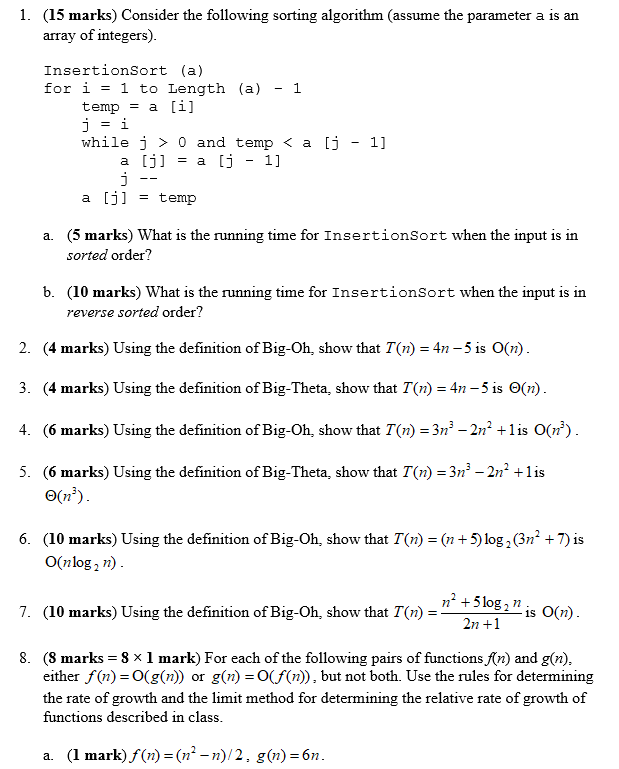 Solved 1. (15 marks) Consider the following sorting | Chegg.com
