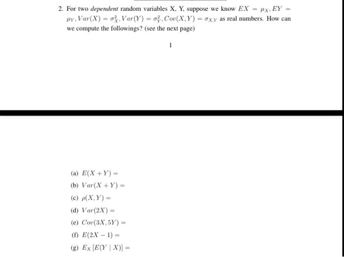 Solved For Two Dependent Random Variables X Y Suppose We 