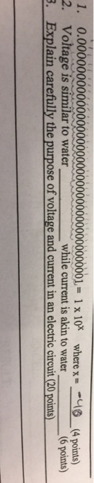 Solved 1. 0.000000000000000000000001- 1 10 2. Voltage is | Chegg.com