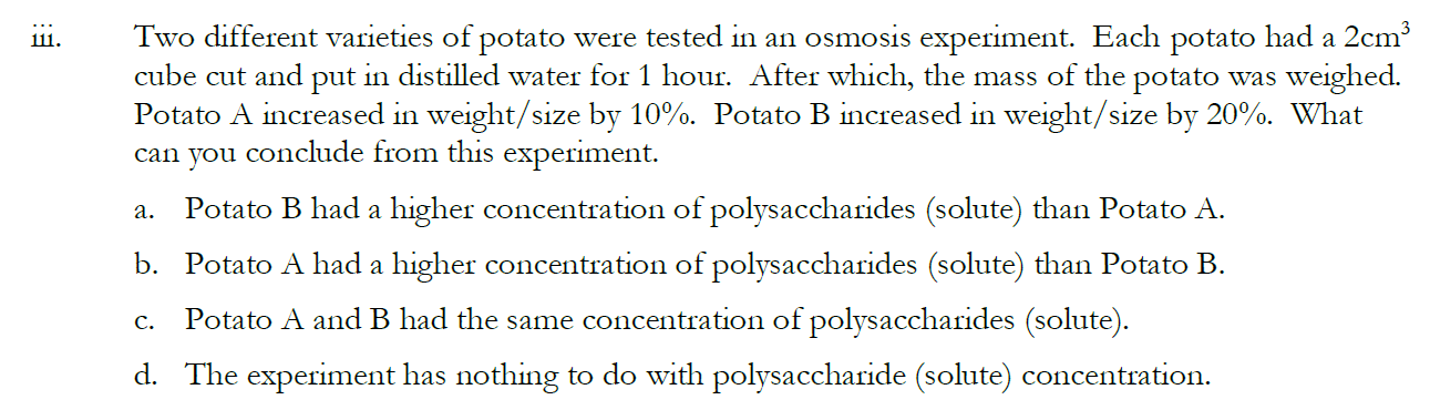 Solved 111. Two different varieties of potato were tested in | Chegg.com