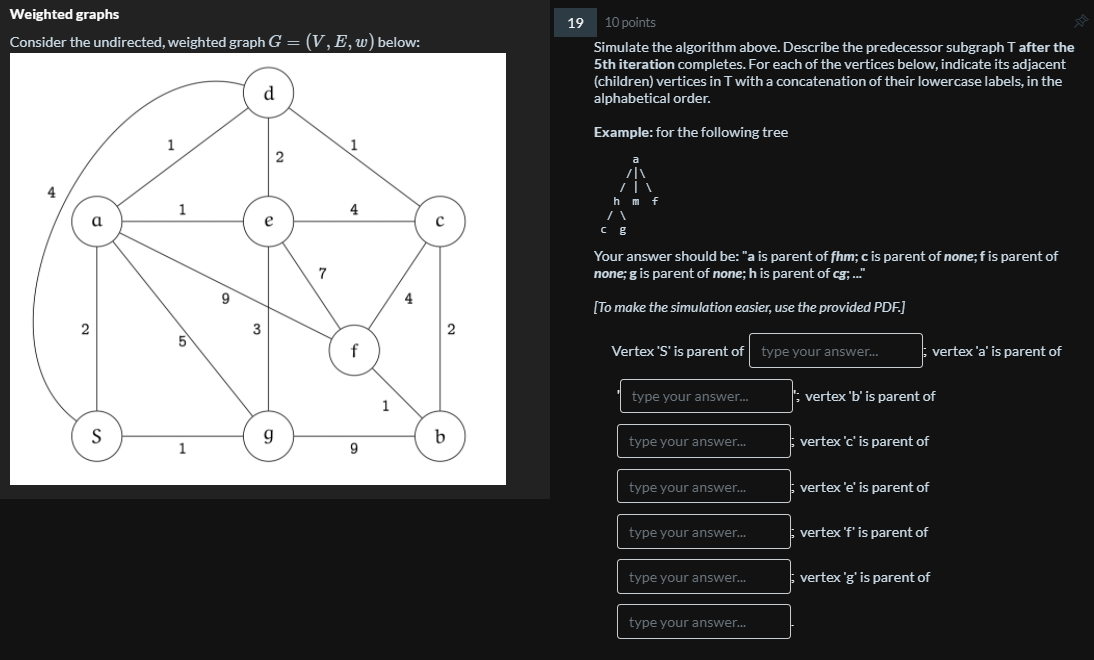Solved 19 Weighted graphs Consider the undirected, weighted | Chegg.com