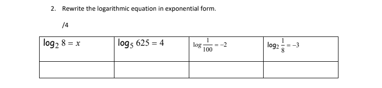 Solved 2. Rewrite the logarithmic equation in exponential | Chegg.com