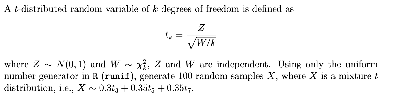 Solved A t-distributed random variable of k degrees of | Chegg.com