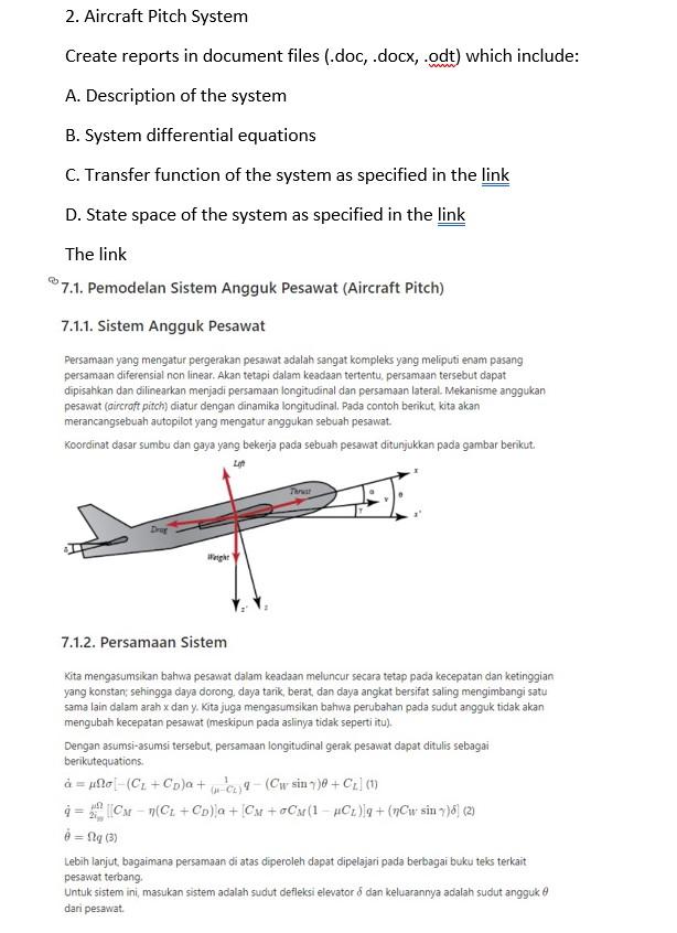 2. Aircraft Pitch System Create reports in document | Chegg.com