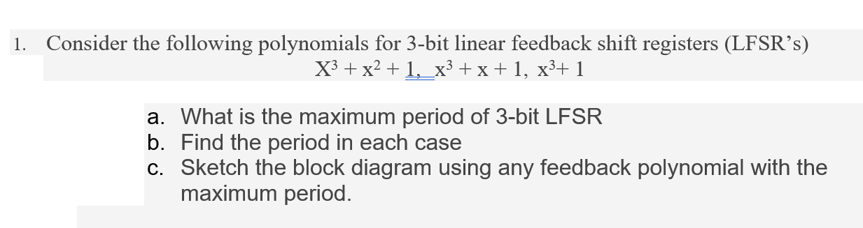 Solved 1. Consider the following polynomials for 3-bit | Chegg.com