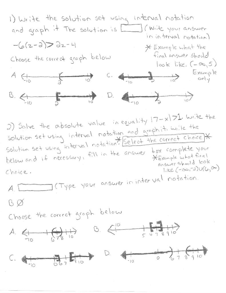 Solved 1) Write the solution set using interval notation and | Chegg.com