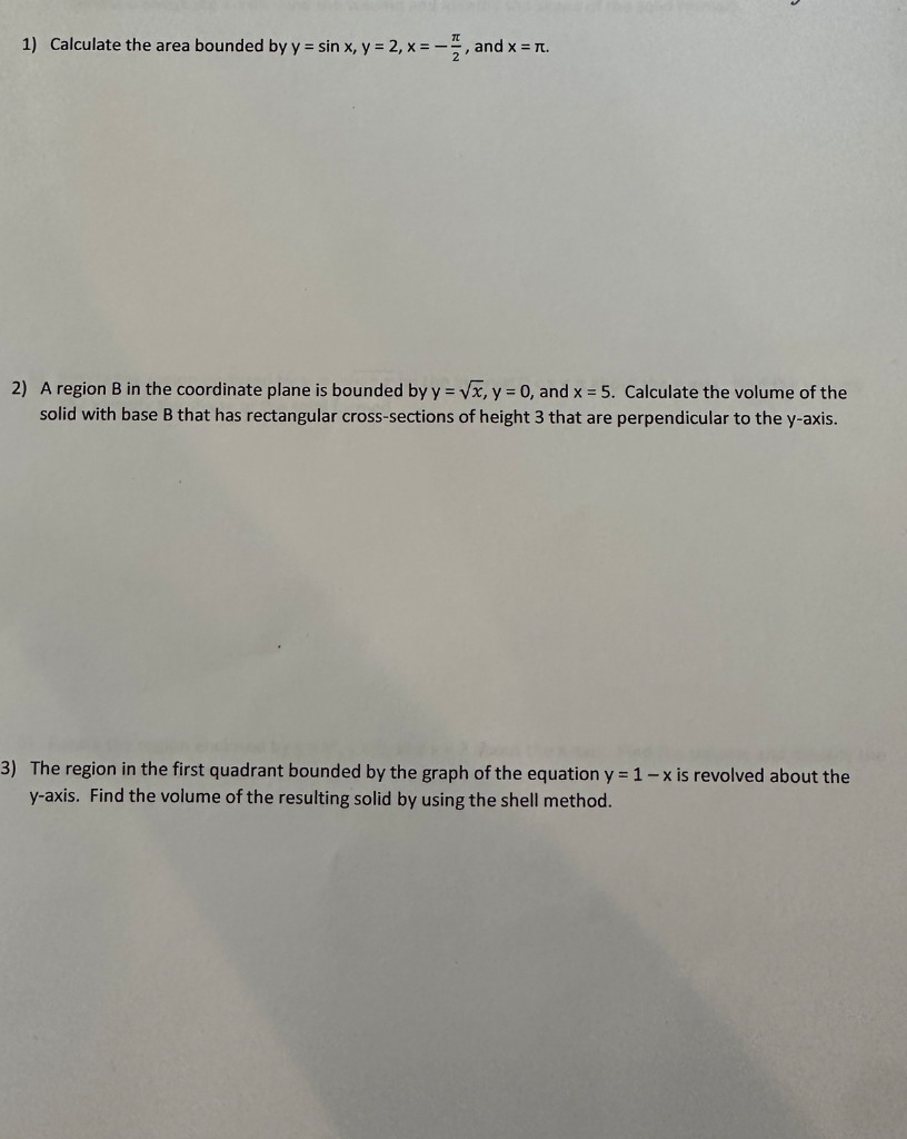 1) Calculate the area bounded by y=sinx,y=2,x=−2π, | Chegg.com