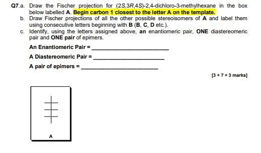 Solved Q7.a. Draw the Fischer projection for (2S,3R | Chegg.com