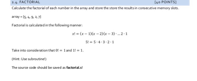 Solved Calculate the factorial of each number in the array | Chegg.com