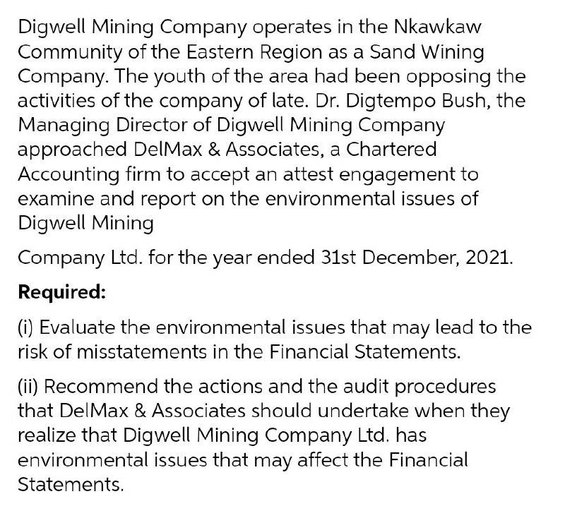 Solved Digwell Mining Company operates in the Nkawkaw | Chegg.com