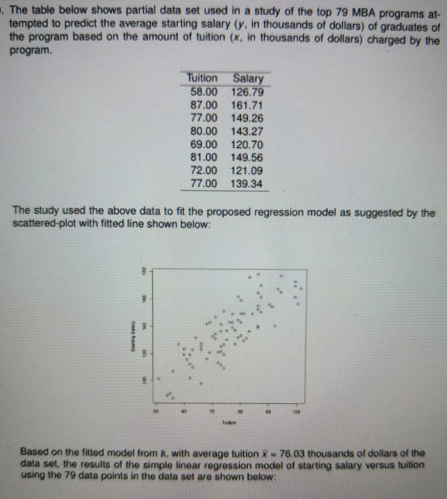 Solved The table below shows partial data set used in a | Chegg.com