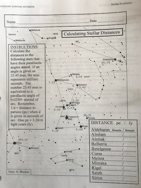 Solved Calculating Stellar Distances | Chegg.com