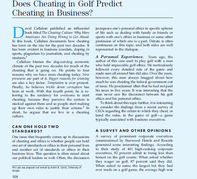 Solved Does Cheating in Golf Predict Cheating in Business? D | Chegg.com