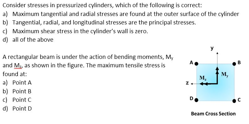 Solved Consider stresses in pressurized cylinders, which of | Chegg.com