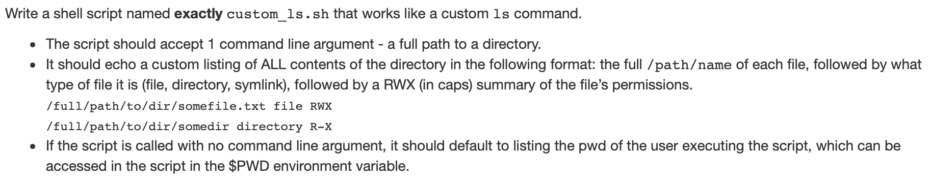 Solved Write a shell script named exactly custom_ls.sh that | Chegg.com
