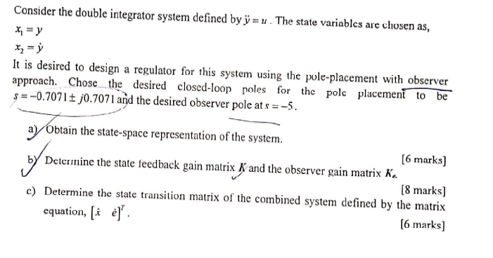 Solved Consider the double integrator system defined by j = | Chegg.com