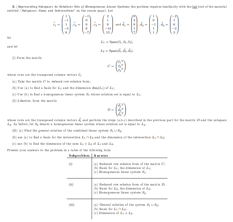 Solved 5. (Representing Subspaces As Solutions Sets of | Chegg.com