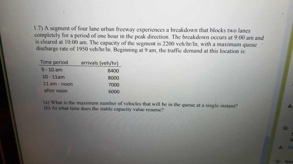 1.7) A segment of four lane urban freeway experiences | Chegg.com