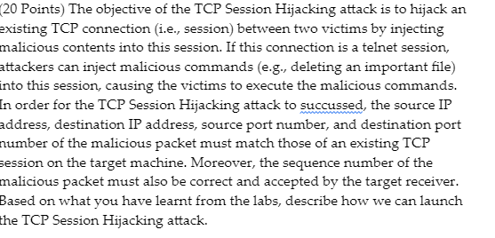 Solved (20 Points) The objective of the TCP Session | Chegg.com