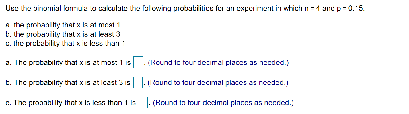 Solved Use the binomial formula to calculate the | Chegg.com