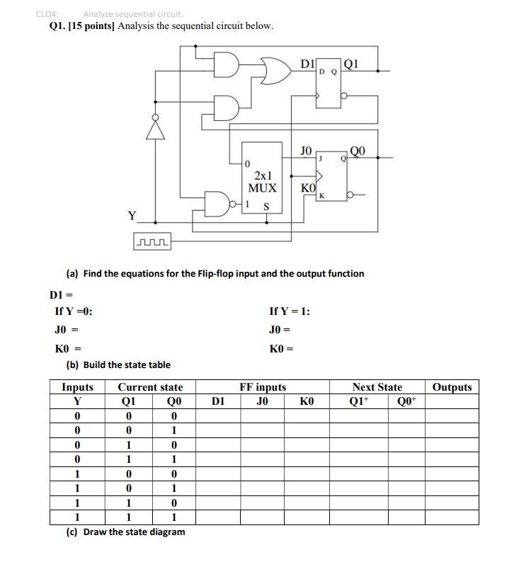 Solved CLO4 Analyze sequential circuiti Q1. [15 points | Chegg.com