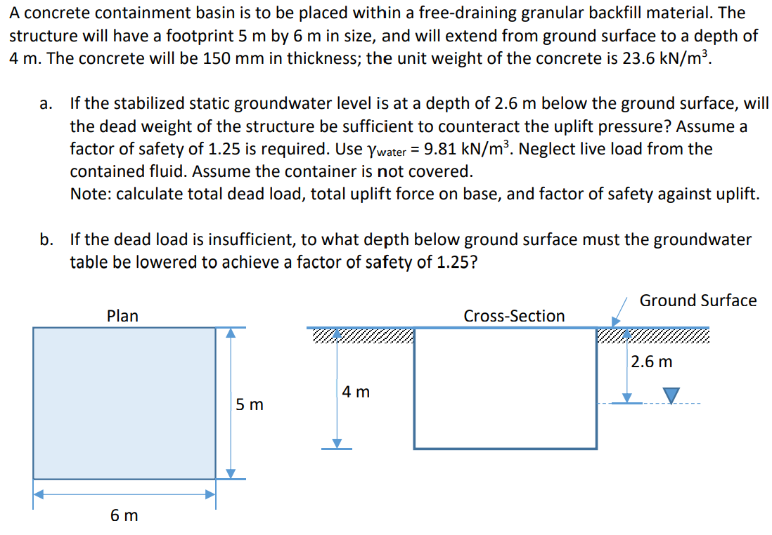 Solved A concrete containment basin is to be placed within a | Chegg.com