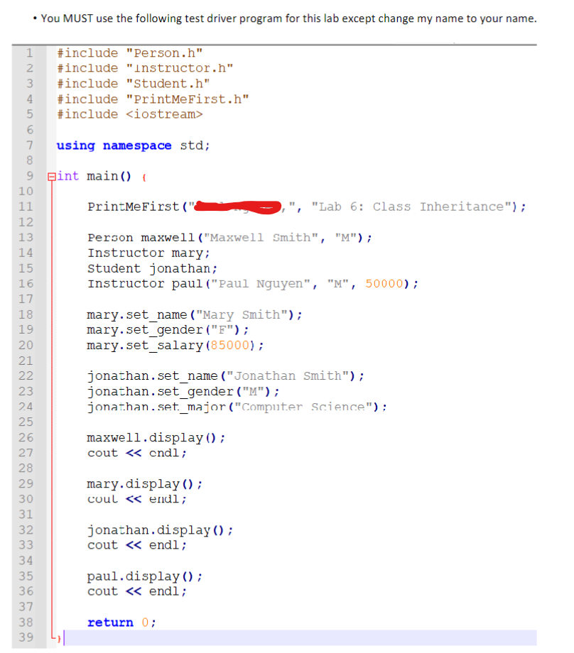 Solved I. Define a class Person which contains the | Chegg.com
