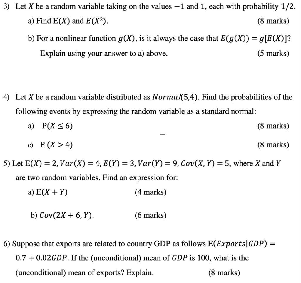 Solved 3) Let X be a random variable taking on the values – | Chegg.com