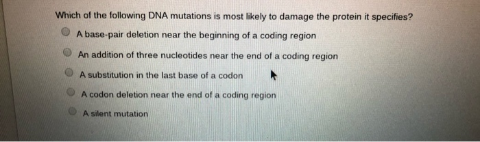 Solved Which Of The Following Dna Mutations Is Most Likely
