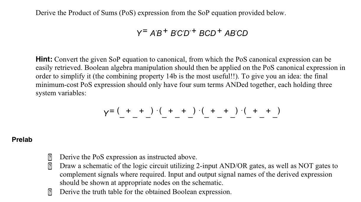 Solved Derive the Product of Sums (PoS) expression from the | Chegg.com