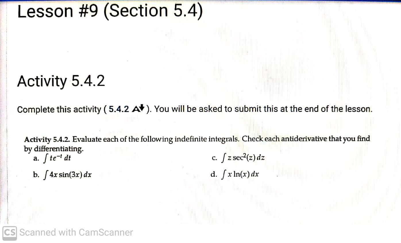 Solved Lesson #9 (Section 5.4) Activity 5.4.2 Complete this | Chegg.com