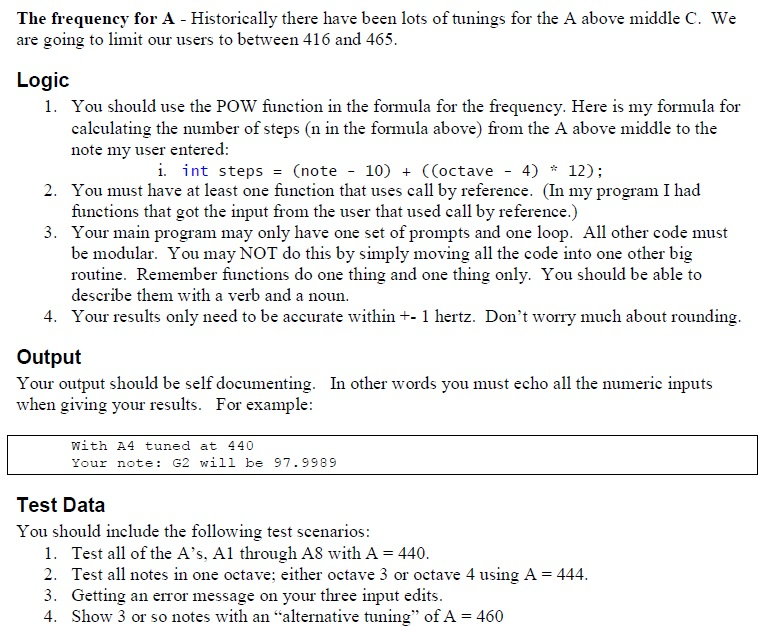 create a program that tells the frequency of notes on | Chegg.com