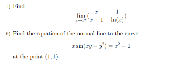 Solved find limit and find the equation of the normal line | Chegg.com
