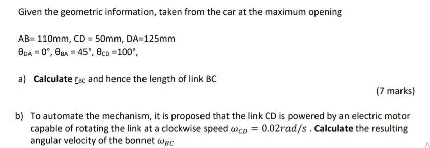 Solved A motor car bonnet opening mechanism is designed to | Chegg.com