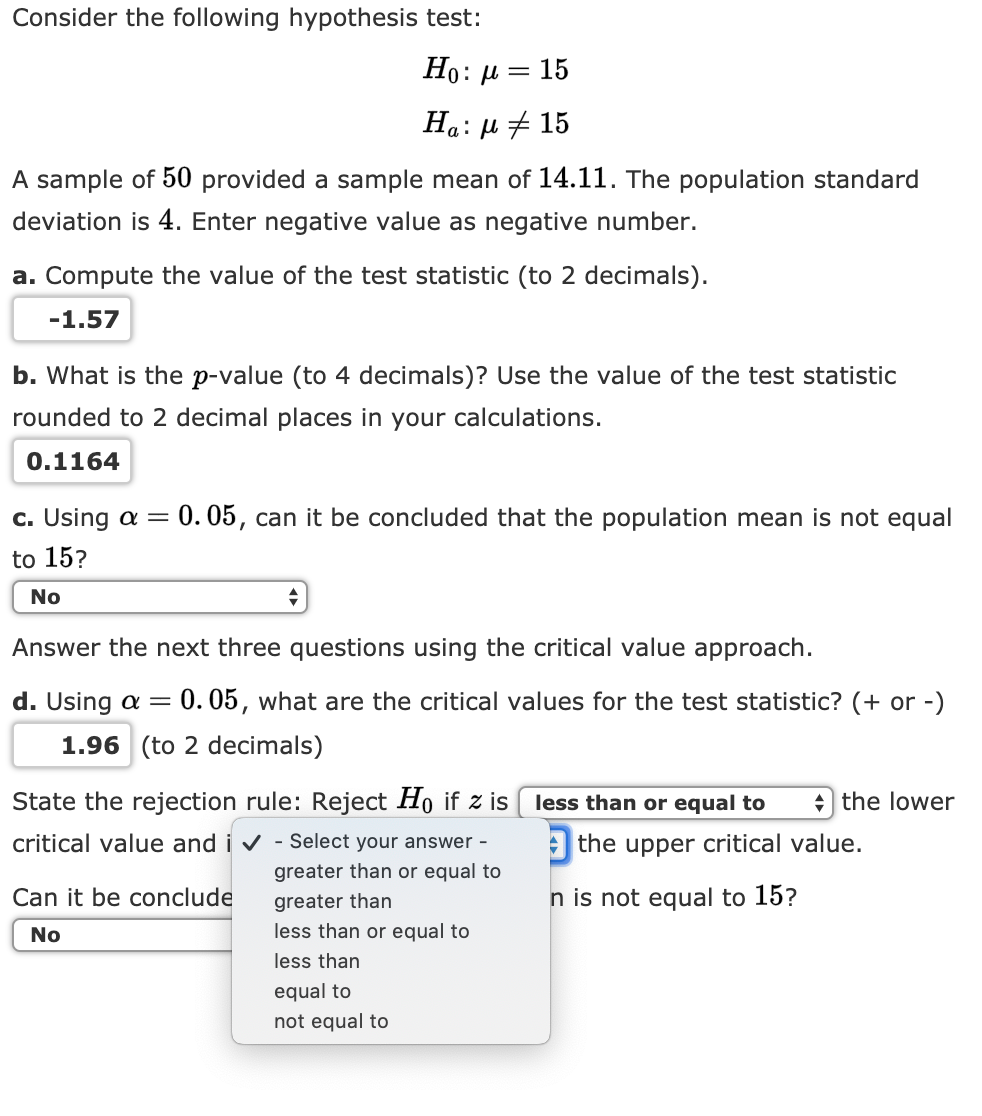 Solved Consider the following hypothesis test: Ho: u = 15 | Chegg.com