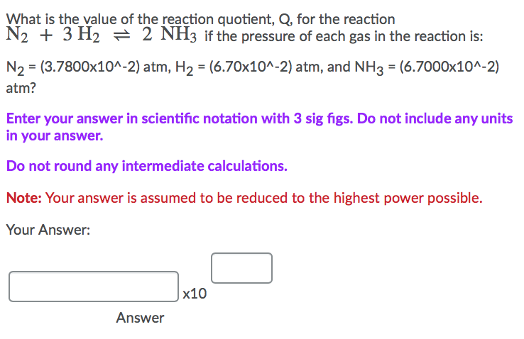 Solved What is the value of the reaction quotient, Q, for | Chegg.com
