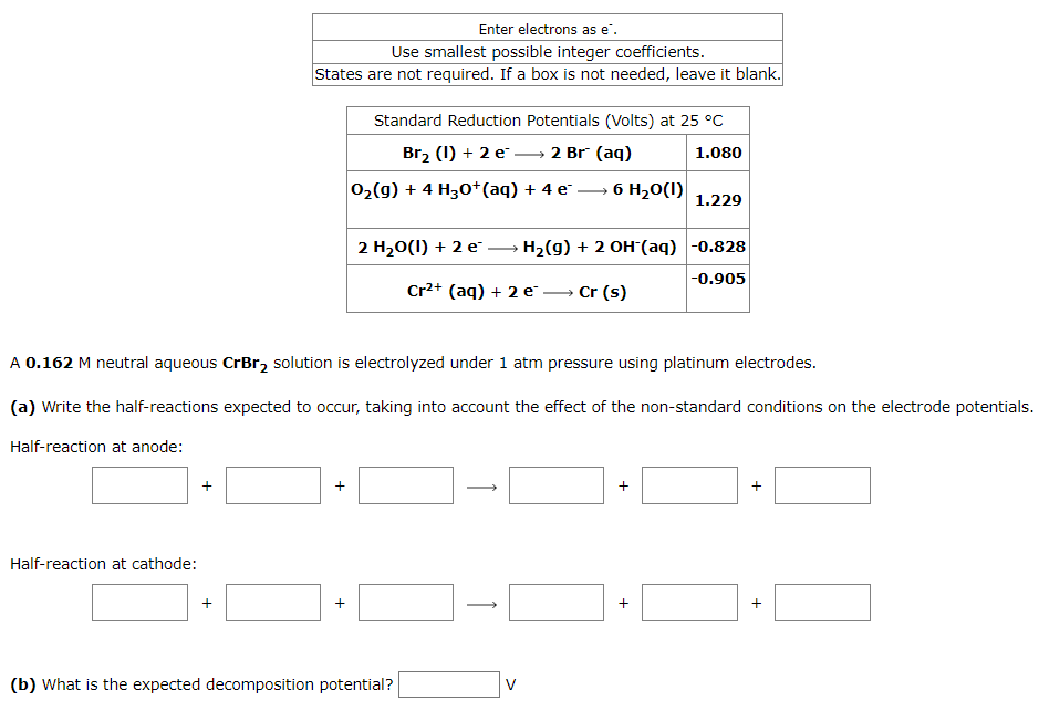 Solved A 0.162M neutral aqueous CrBr2 solution is | Chegg.com