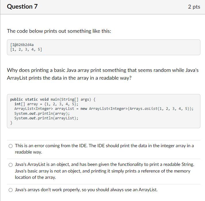 Solved If I wanted to print the first element in an array, | Chegg.com