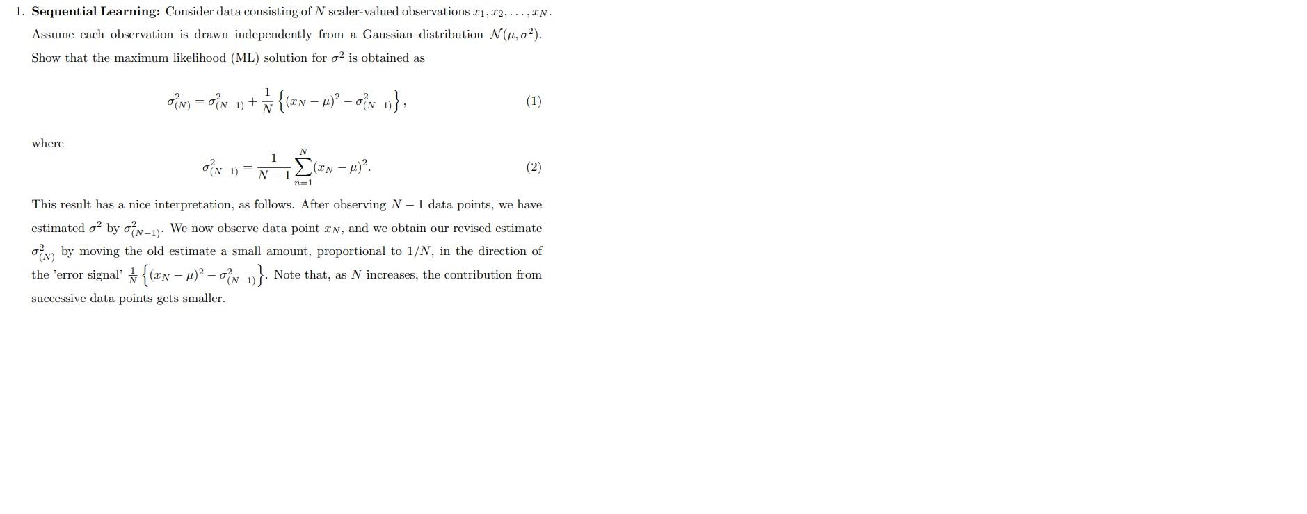 Solved 1. Sequential Learning: Consider data consisting of N | Chegg.com
