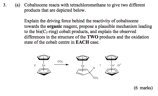Solved . 3. (a) Cobaltocene reacts with tetrachloromethane | Chegg.com