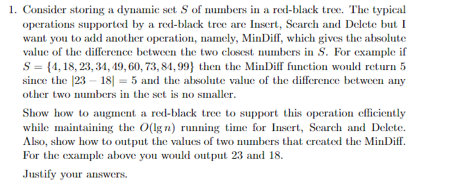 Solved 1. Consider storing a dynamic set S of numbers in a | Chegg.com