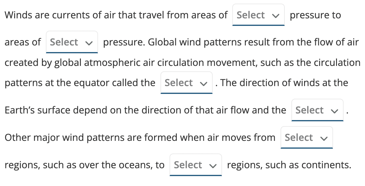 Solved Winds are currents of air that travel from areas of | Chegg.com