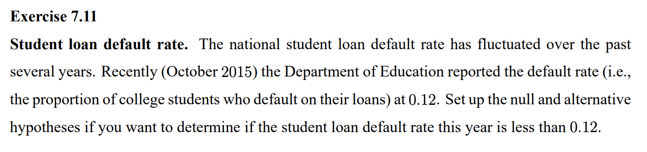 Solved Exercise 7.11 Student loan default rate. The national | Chegg.com