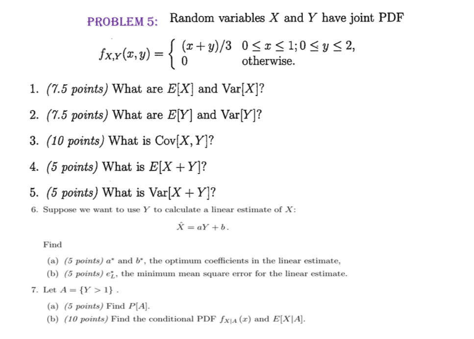 Solved Random variables X and Y have joint PDF PROBLEM 5: | Chegg.com