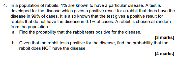 Solved 4. In a population of rabbits, 1% are known to have a | Chegg.com