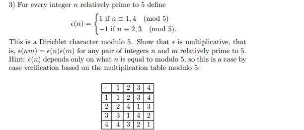 Solved 3) For every integer n relatively prime to 5 define | Chegg.com