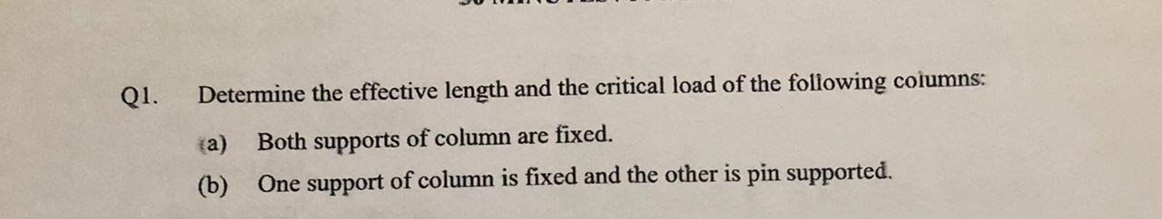 Solved Q1. Determine the effective length and the critical | Chegg.com