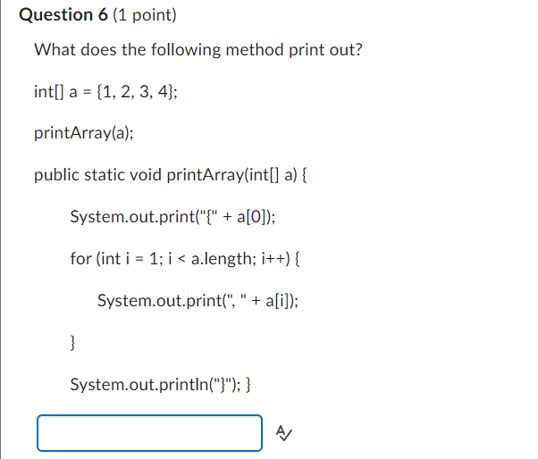 Solved Question 6 (1 point) What does the following method | Chegg.com