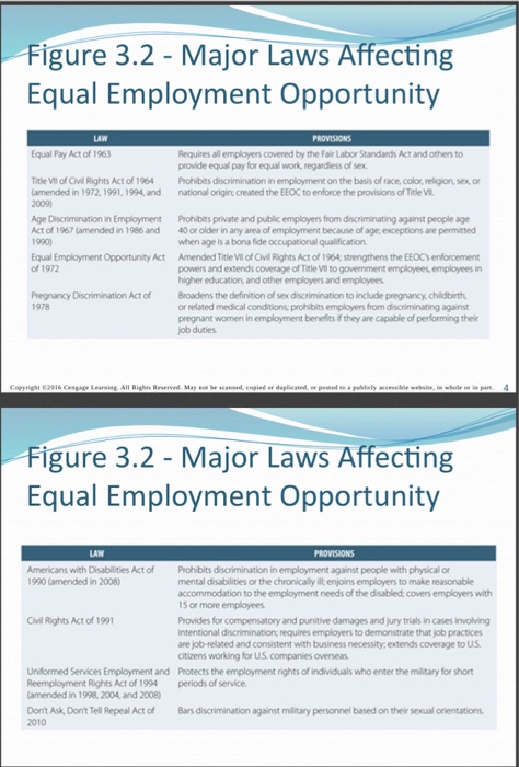 Solved Select two major laws affecting equal employment | Chegg.com
